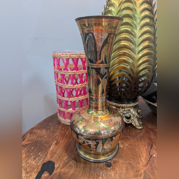 Accents | Vintage Egyptian Style Vase Etched Artisan Brass Copper Mixed ...
